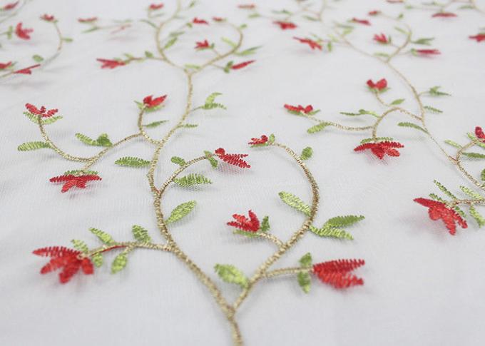 Multi Colored Floral Embroidered Lace Fabrics , Embroidery Mesh Fabric ...