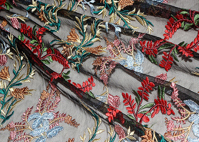 DTM Floral Embroidery Multi Colored Lace Fabric For Show Dress Eco Friendly