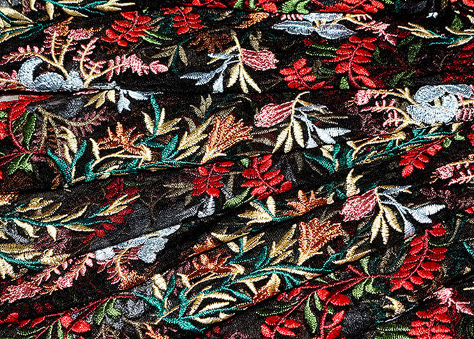 DTM Floral Embroidery Multi Colored Lace Fabric For Show Dress Eco Friendly