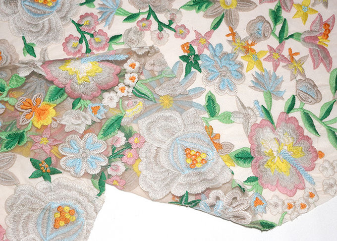 Polyester Multi Colored Dress Lace Fabric With Heavy Embroidery By OEKO ...