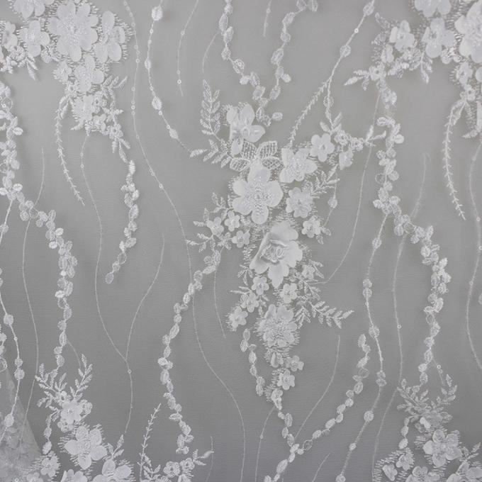 Delicate Embroidery Polyester On Nylon Mesh Lace Fabric With 3D Flower ...