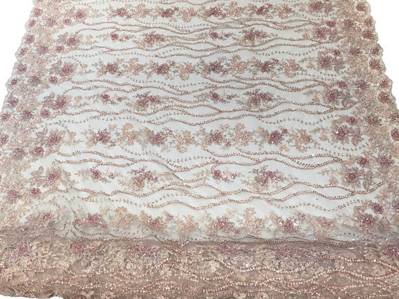 Beautiful Silver Embroidered Heavy Beaded Lace Fabric , Beaded Net ...