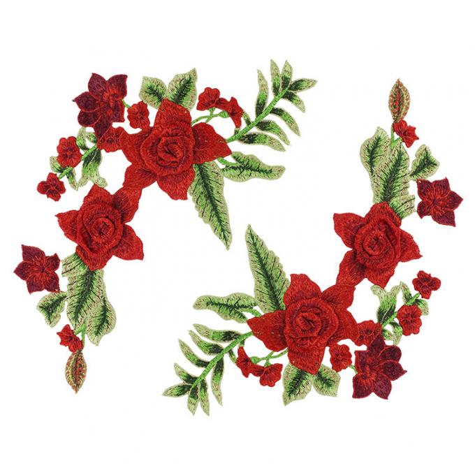 34*18 CM Red Flower Embroidered Applique Patches For DIY Dress Decorative