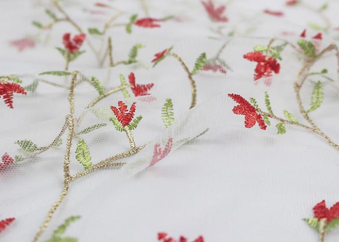 Multi Colored Floral Embroidered Lace Fabrics , Embroidery Mesh Fabric ...